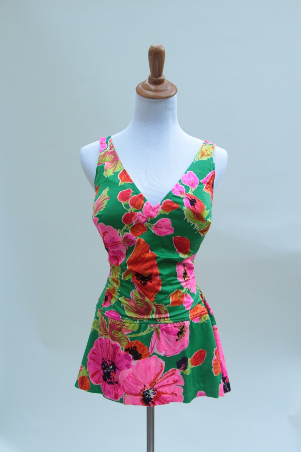Vintage 1960s Neon Floral One-Piece Bathing Suit/Bright and Bold ...
