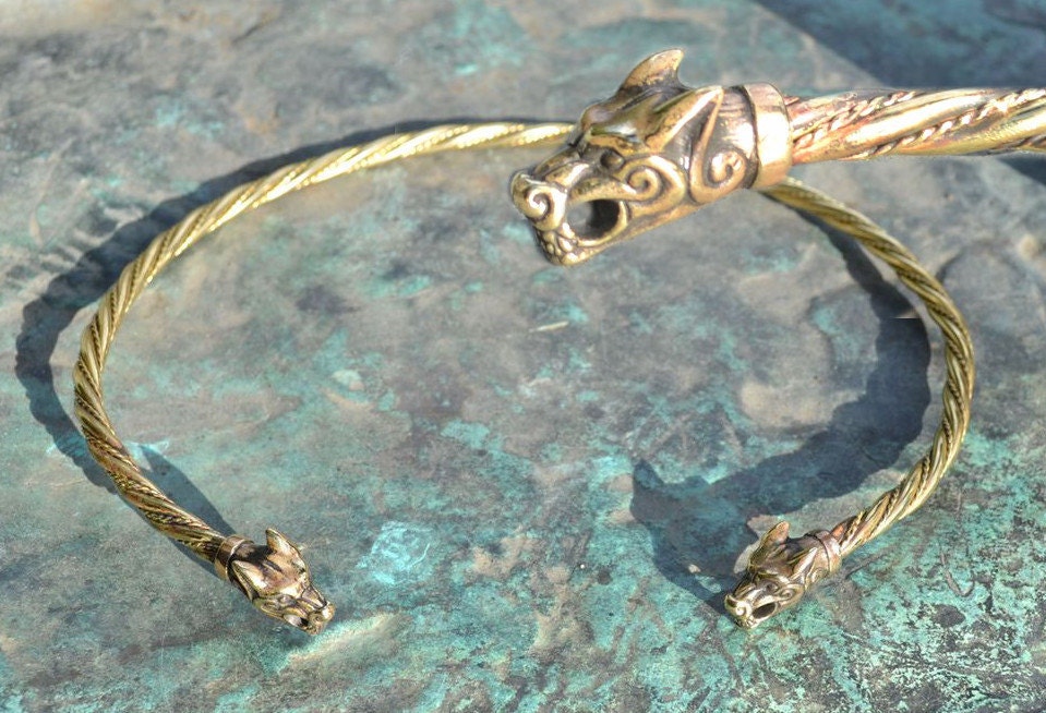 WOLF Head BRASS TORC Torques Jewellery Jewelry Celts Iron Age
