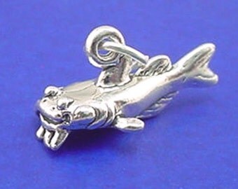 CATFISH Cat Fish 3D .925 Sterling Silver Charm