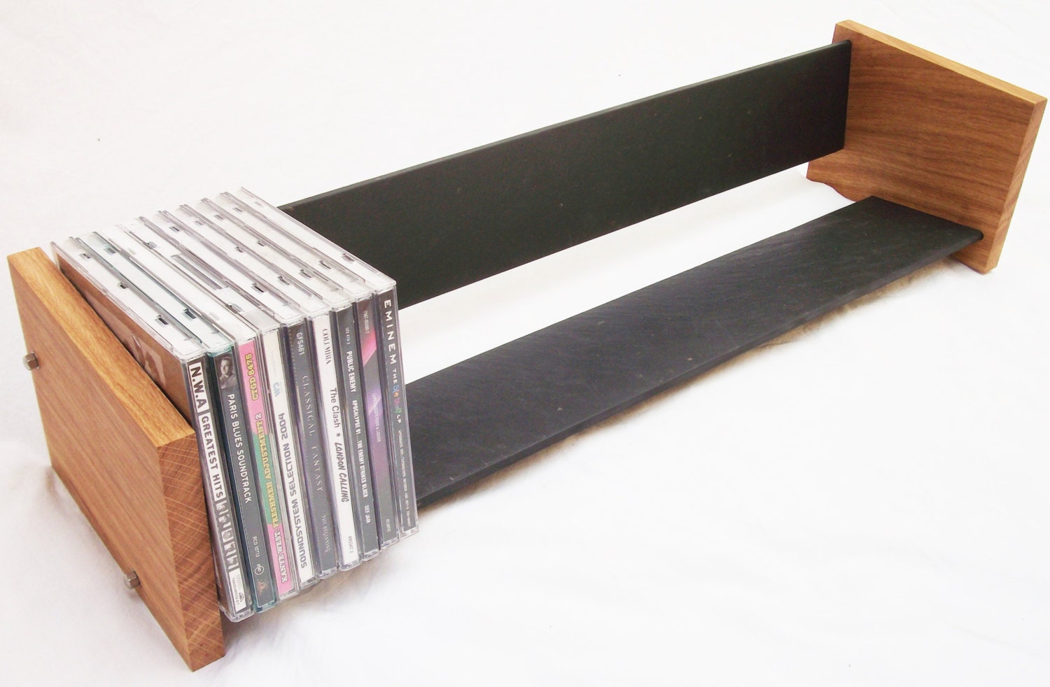 Oak Slate Design Long CD Rack Modern Contemporary Style