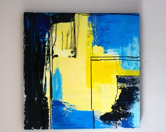 Original Abstract Painting Acrylic on Canvas 30"x30"x1.5" Square. Blue ...