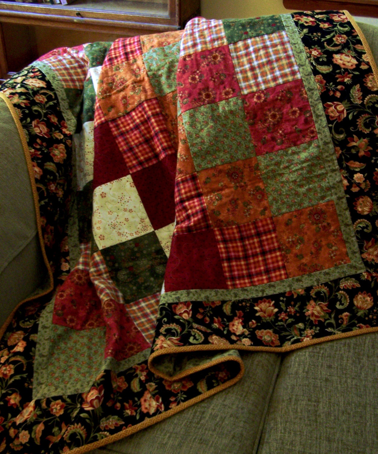 Cozy Flannel Quilt Lap or Throw Sized Quilt by DebsCountryThimble