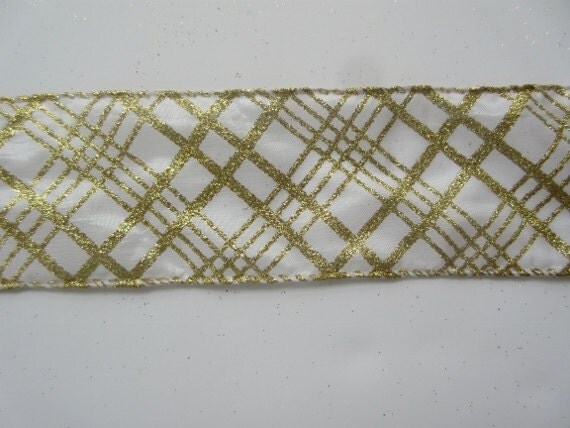 White Ribbon with Gold Glitter Holiday Wired 2 by DanJSupplies