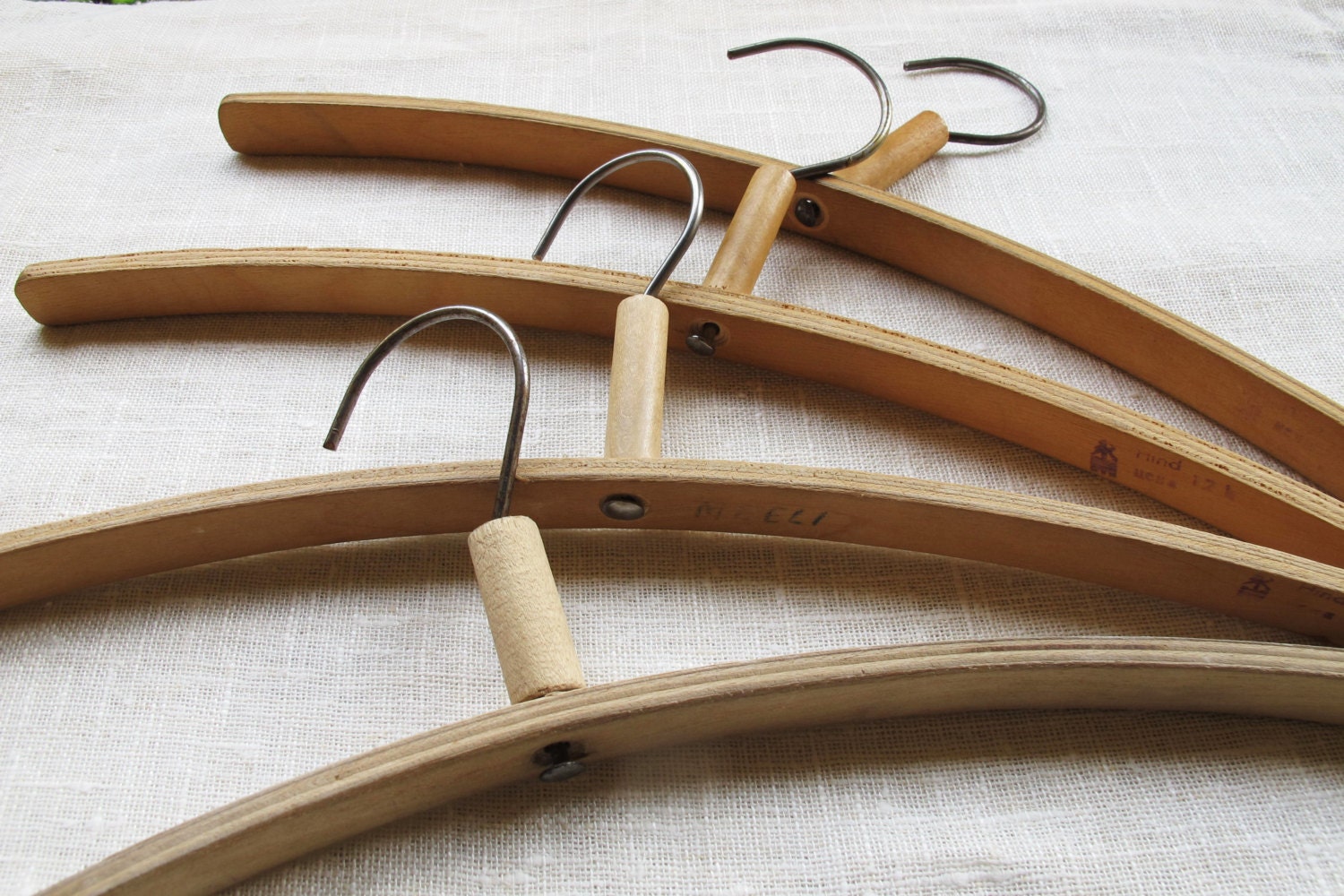 4 Soviet Wooden Cloth Hangers, Vintage Rustic Clothes Hangers Set, Made ...
