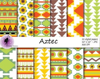 50% OFF Aztec Digital Paper, Scrapbook Paper, background, Tribal, Aztec ...