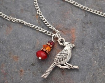 Gemstone and Red Cardinal Necklace