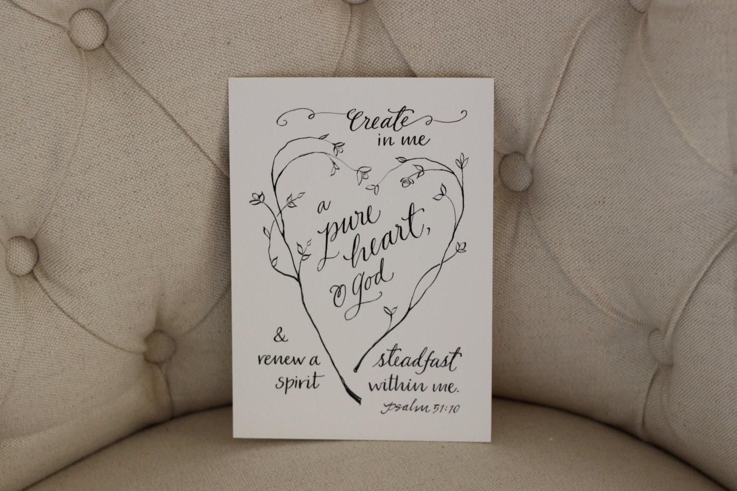 Psalm 51:10 Hand-Lettered Scripture Print Bella Scriptura