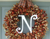 Popular items for fall monogram wreath on Etsy