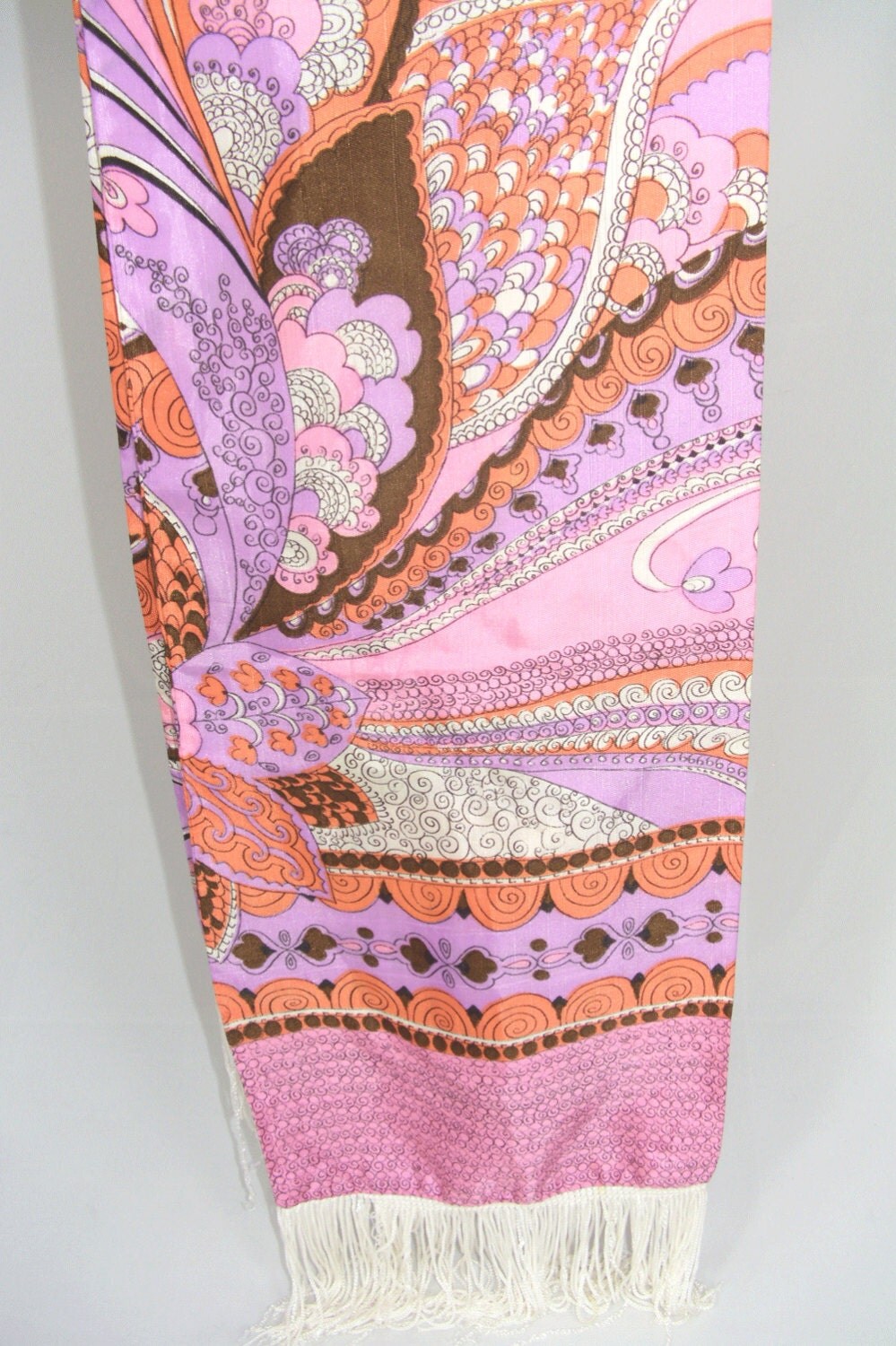 Radiant Orchid, Pink and Coral Opera Scarf with White Fringe 1960’s ...