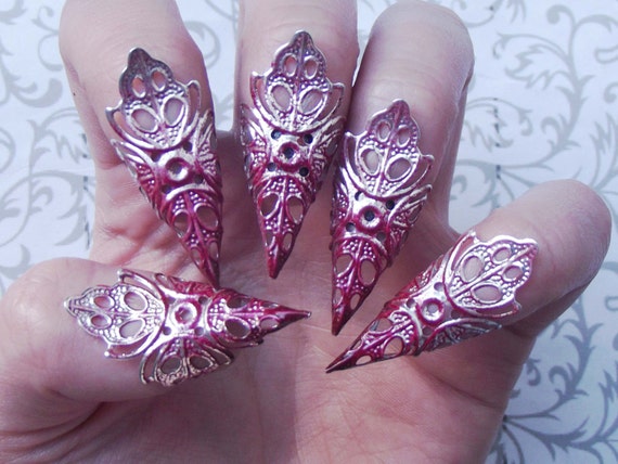 Color Tipped Silver Leaf Claws // Set of 5 // Custom Color