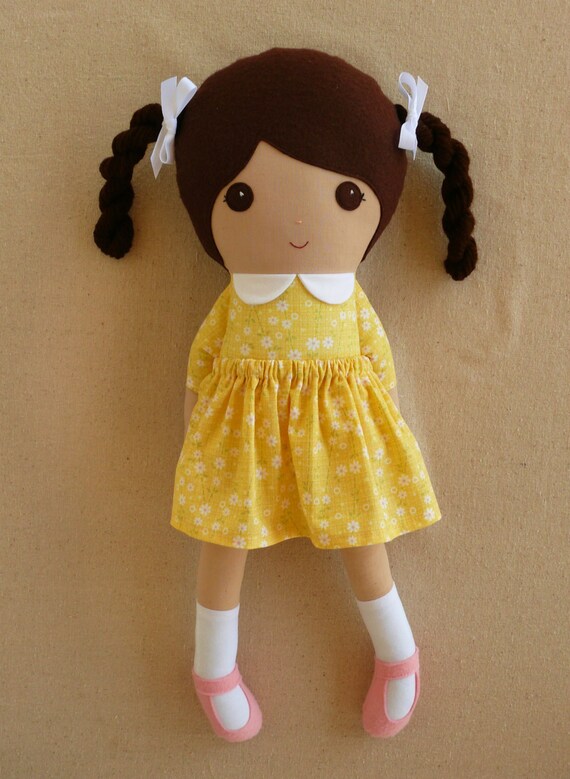 Large Fabric Doll Rag Doll Brown Haired Girl With Braids In