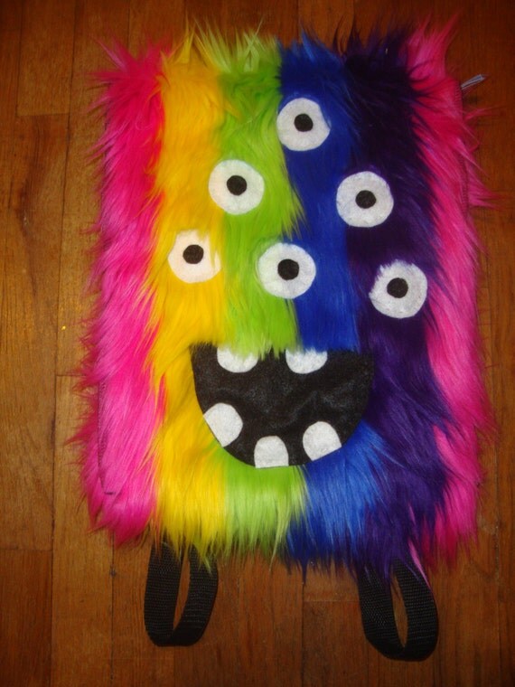 Items similar to Crazy Face Rainbow Fuzzy Monster Creature Backpack ...