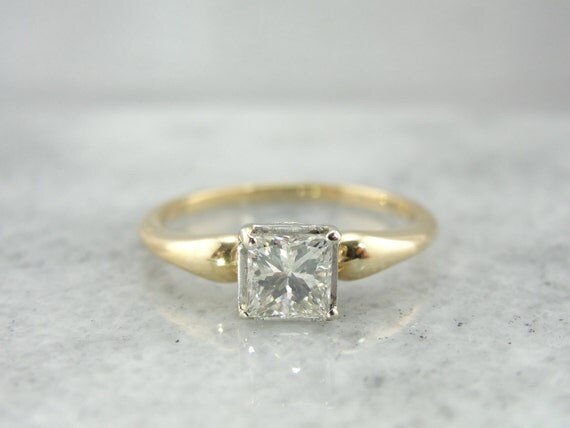 Modern Square Cut Diamond in Vintage Two Tone Gold Engagement