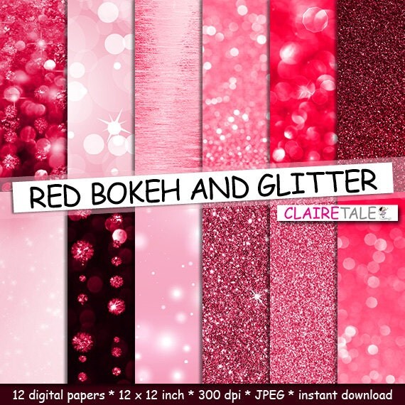 Red digital paper: RED BOKEH & GLITTER with red by ClaireTALE