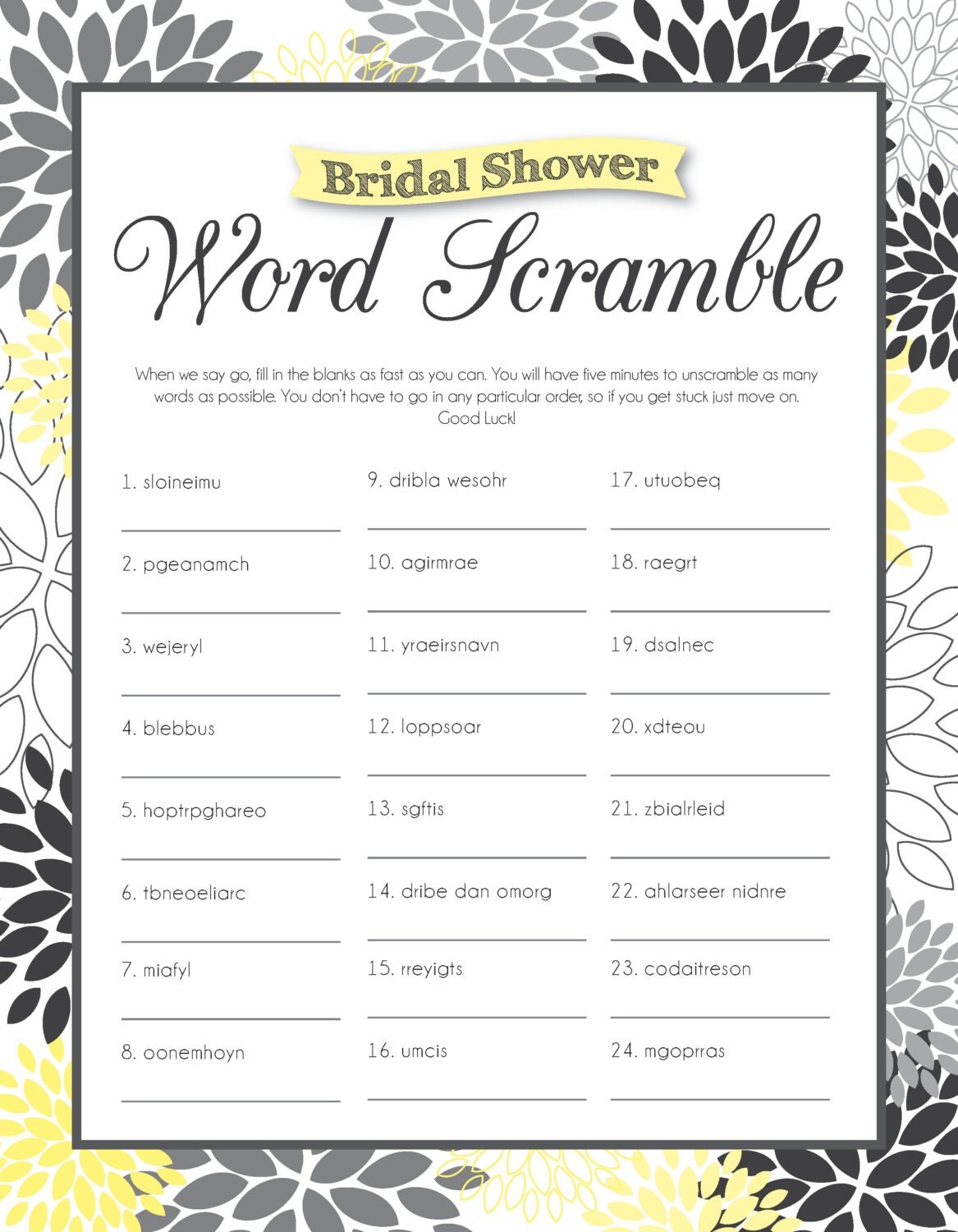 Bridal Shower Word Scramble By SavetheDateDesigns On Etsy
