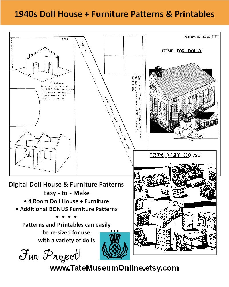 Vintage Doll House + Furniture Patterns & Printables _ Paper Craft ...