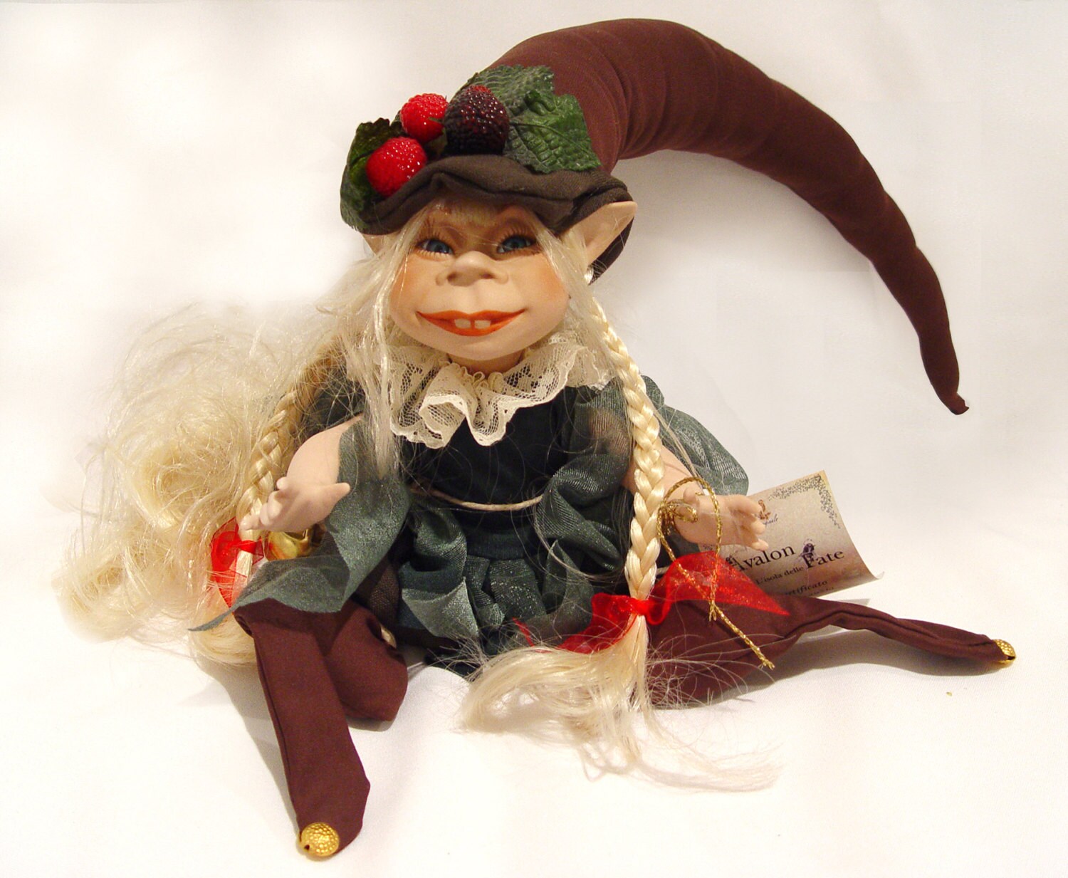 Porcelain Doll Elf-Girl With Blond Braids by Avalon Italy