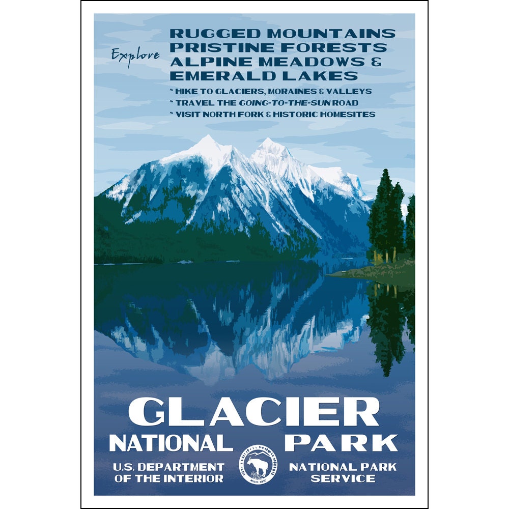 Glacier National Park poster created in the WPA style 13x19