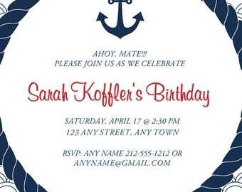 Nautical Invitation-Anchor Invitation- Nautical Theme Party- Boy's ...