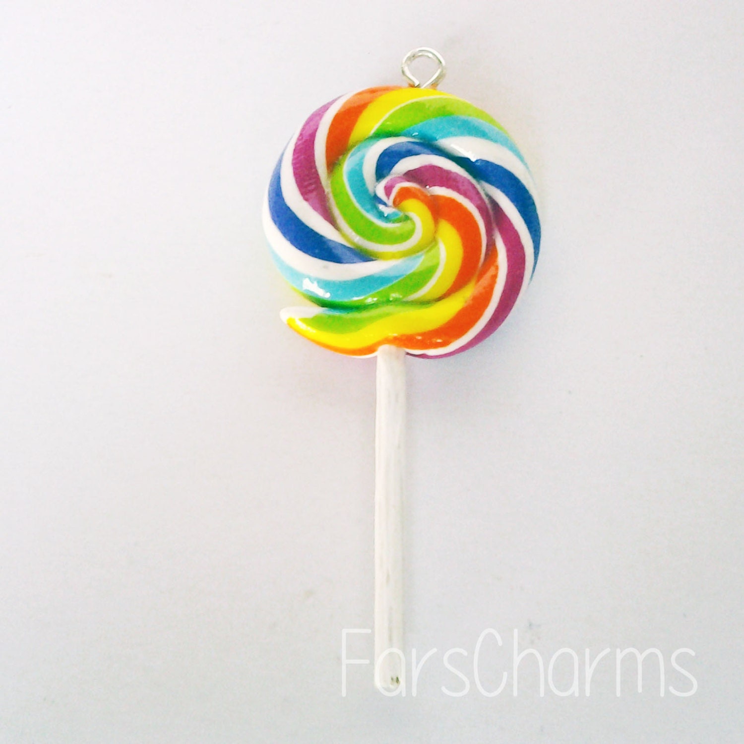 Rainbow Lollipop Polymer Clay Charm