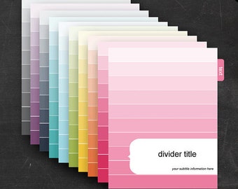 Mini Binder Dividers Printable Editable Rainbow Ombre Theme