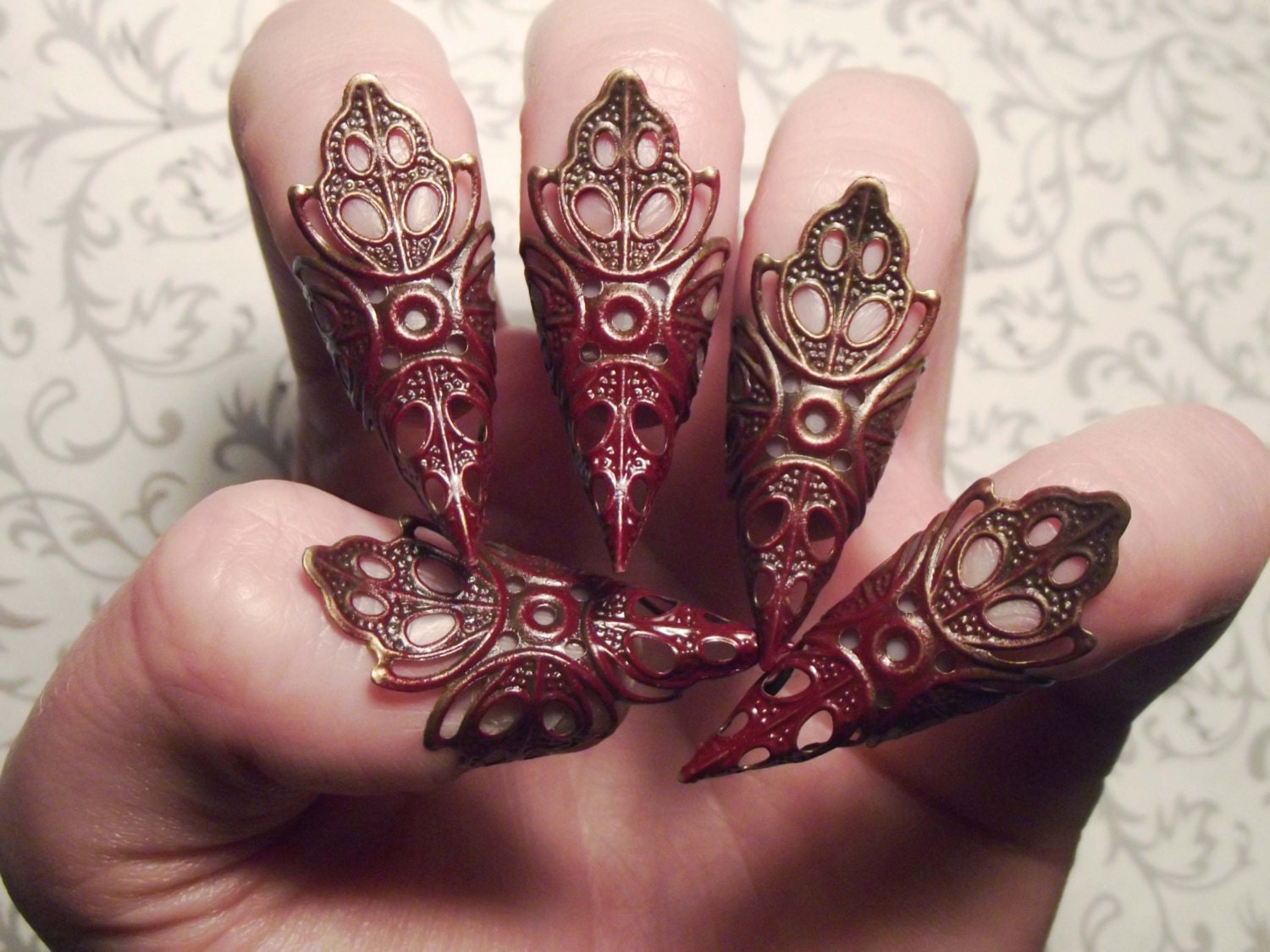 Color Tipped Bronze Leaf Claws // Set of 5 // Green Blue