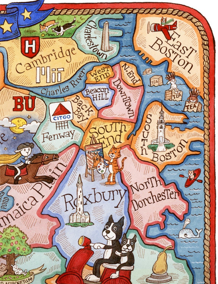 Boston Massachusetts Neighborhood Map Art Print 8 x by SepiaLepus