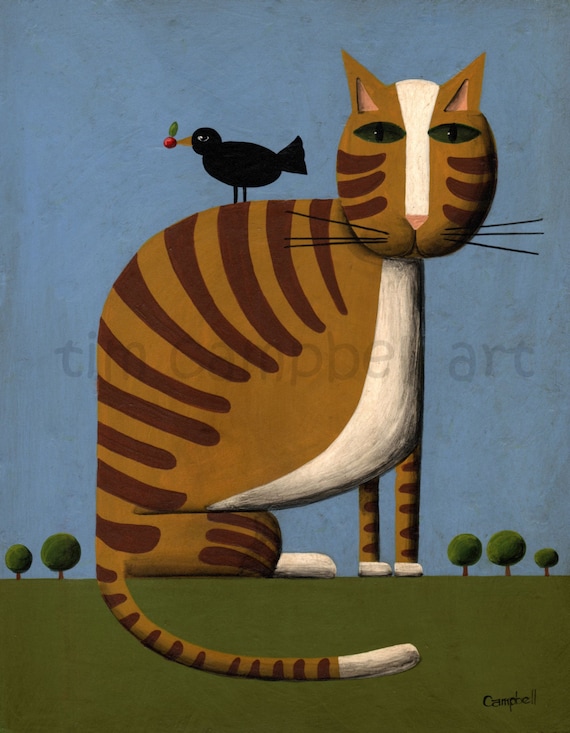 Tim Campbell's Cat with a Bird Giclee Print