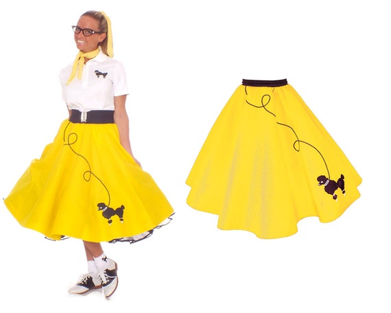 Ladies 50s Poodle Skirt Yellow With Black By Hiphop50sshop