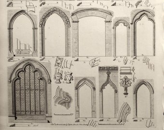 1849 Antique Medieval Architectural Drawing of St. Peter's