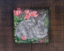 Beautiful painting of a rabbit in a garden, framed, suitable for ...