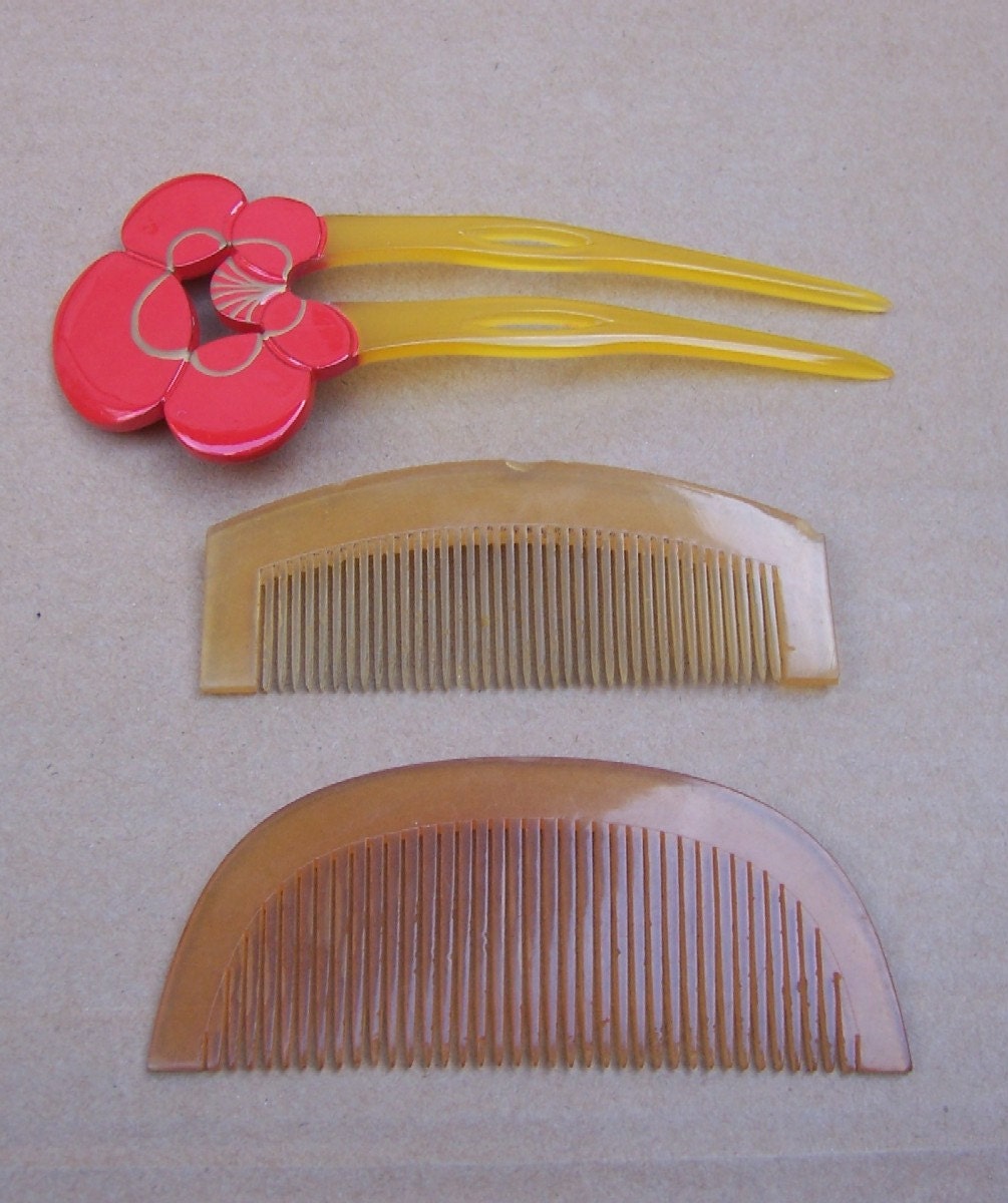 Vintage hair combs 3 Japanese kanzashi geisha hair accessories hair ...