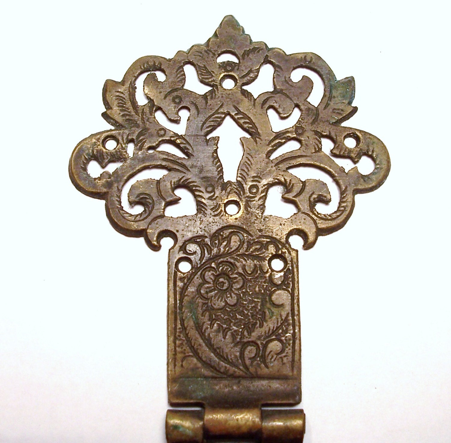Vintage Ornate Hinge Brass Hinge Huge Salvage Chic Rusty