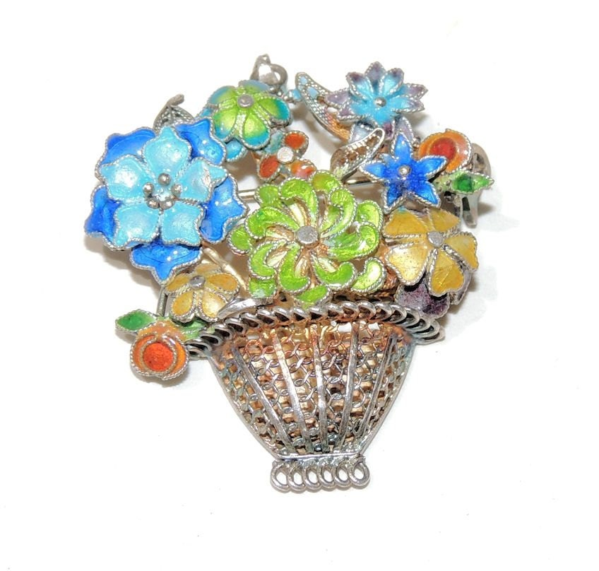 Art Deco Brooch Pin Pendant Sterling Silver Colorful Enamel