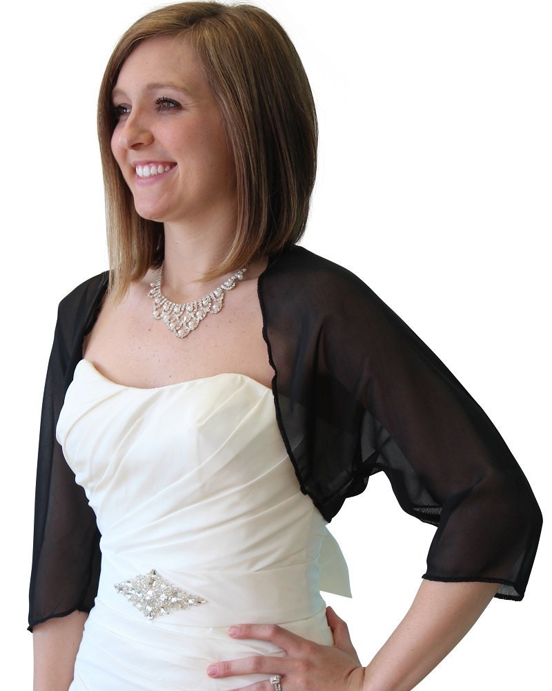 Black Chiffon Jacket Black Bridal Bolero Black Chiffon Shrug