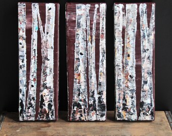 12x12 Neutral Browns Aspen Birch Tree Multi Panel Art-Infused with teal ...