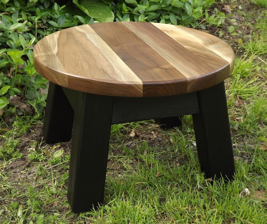 modern/ reclaimed wood/ round stool/ step stool/ walnut