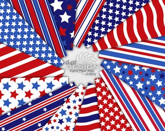 Patriotic 4th of July Digital Papers Red White Blue