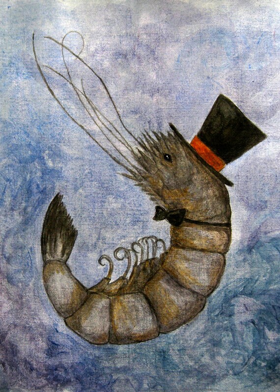 Items similar to Original Painting of a Cocktail Shrimp in a Top Hat ...