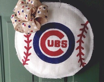 MADE TO ORDER - Chicago Cubs Burlap Baseball - Baseball Wreath - Burlap ...
