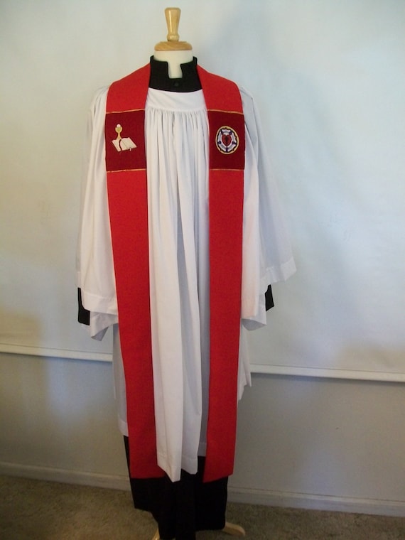 Clergy stole scarlet red for Lutheran ordination feasts
