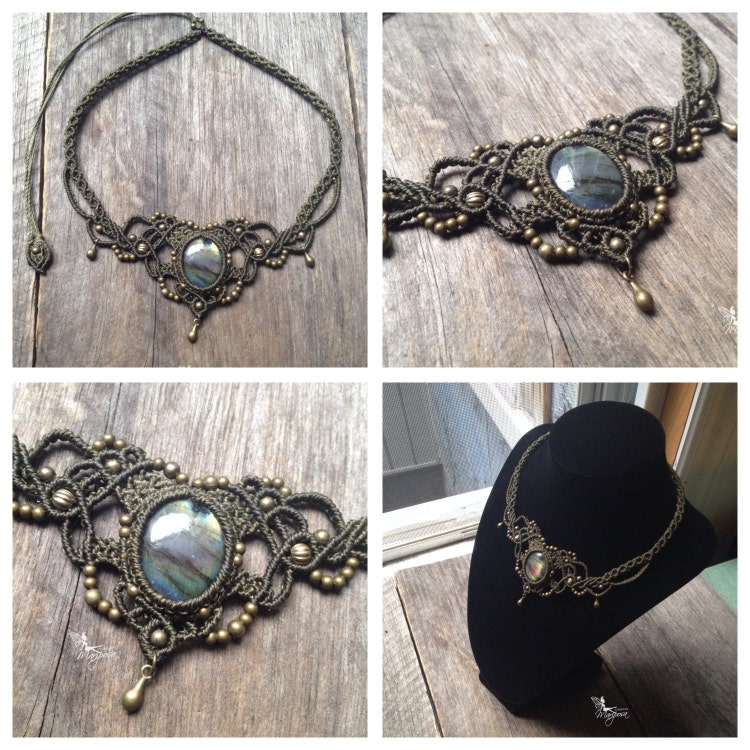 Micro macrame necklace tiara Rainbow by MariposaMacrame on Etsy