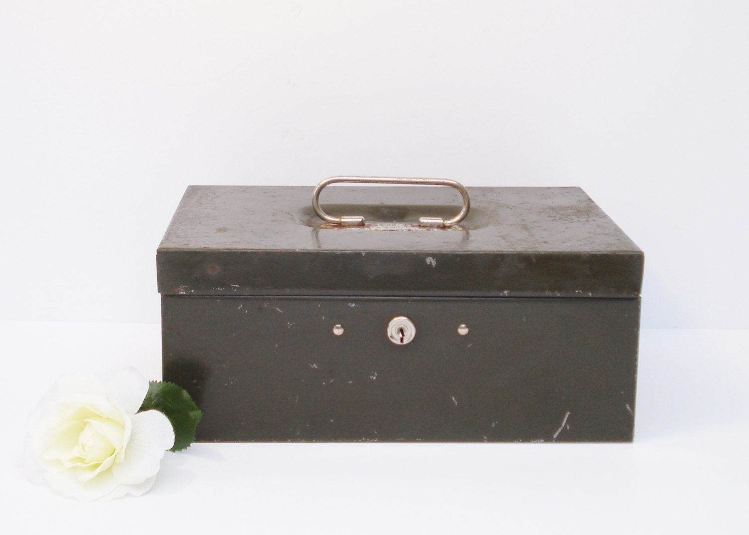 Vintage Army Green Metal Box, Cole Steel Equipment Co. Cash Box ...