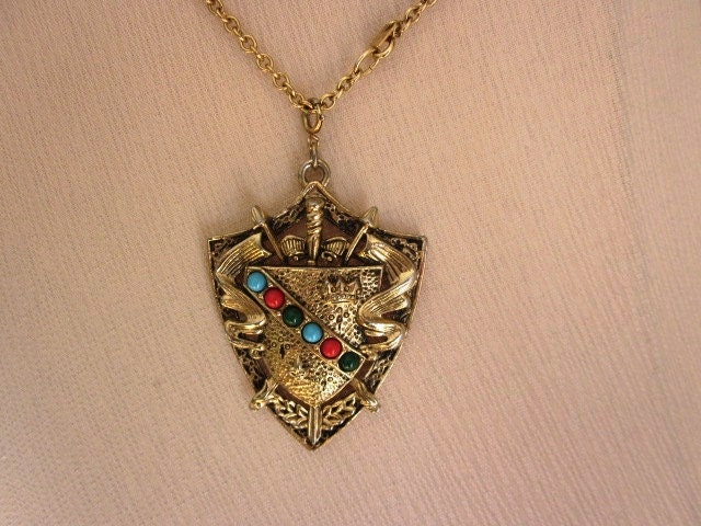 Vintage Emmons Coat of Arms Pendant Necklace in Gold Finish RARE ...