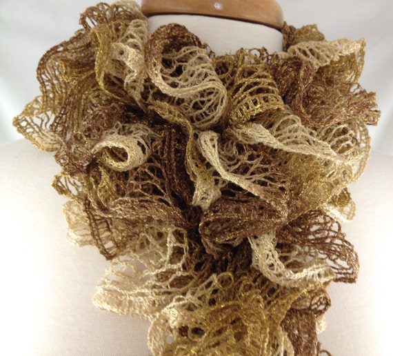 Items Similar To Ladies Golden Shimmering Metallic Lacy Ruffle Scarf