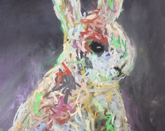 Acrylic Painting of bunny rabbit Ears up and by turvytopsy