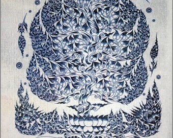 Thai traditional art of Hand Of The Buddha by printing on