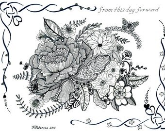 Spring Birthday Card For Her Floral Art Flower Print Zentangle Ink ...