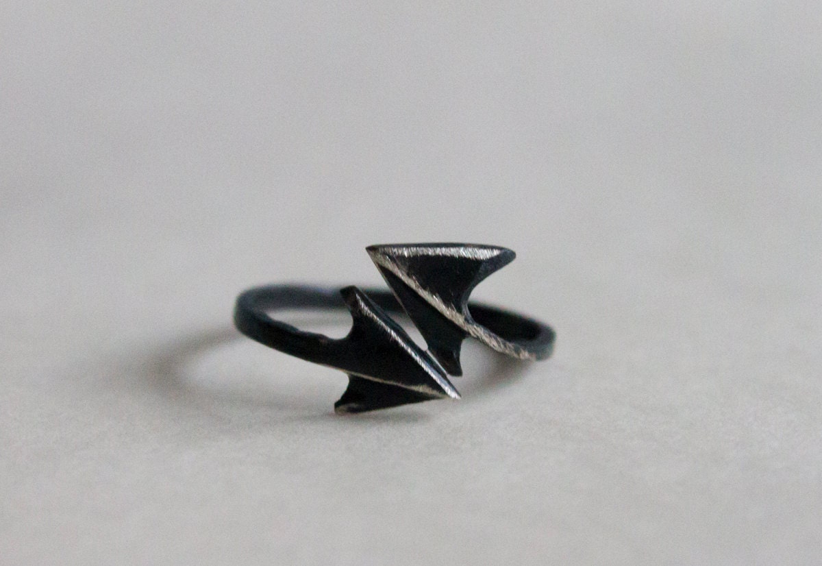 Arrows sterling silver adjustable black oxidized ring Stacking silver ...