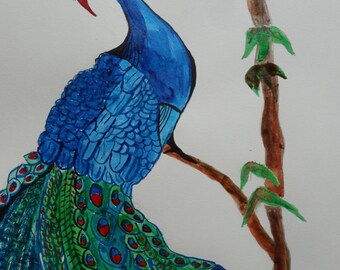 Beautiful Peacock Pen and Ink Drawing Abstract Ink Drawing Bird Art ...